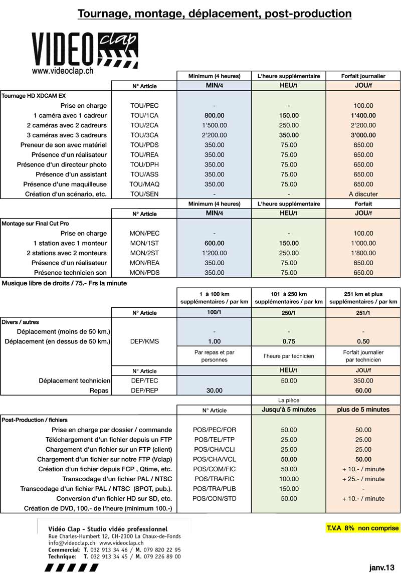 Videoclap réalisation de film "nos tarifs"